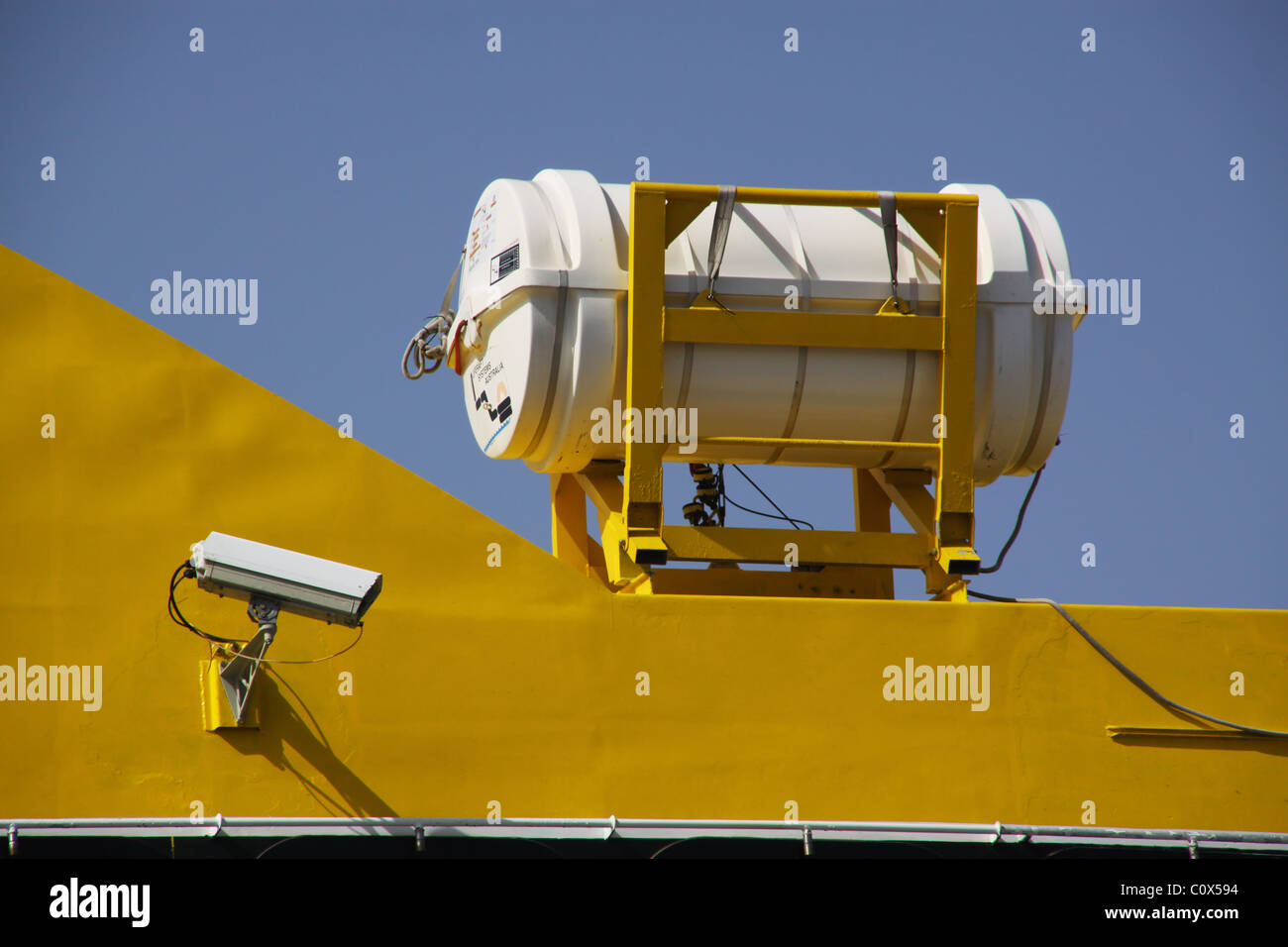 Inflatable life raft container on board ferry Stock Photo - Alamy