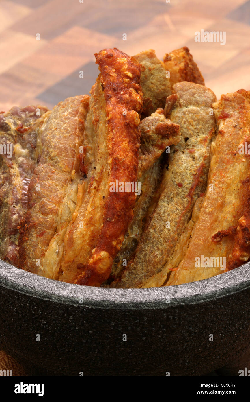 fried delicious mexican chicharron carnudo or fried mexican pork skin ...