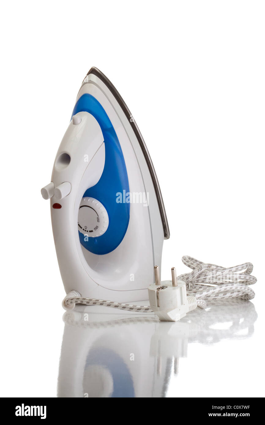 Blue flat-iron isolated on white close up Stock Photo - Alamy