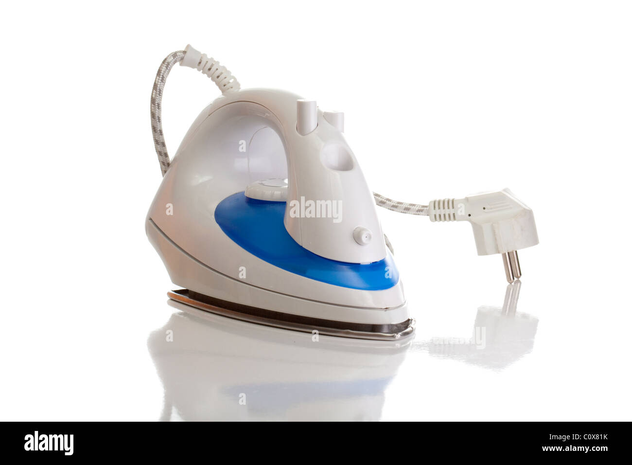 Blue flat-iron isolated on white close up Stock Photo - Alamy