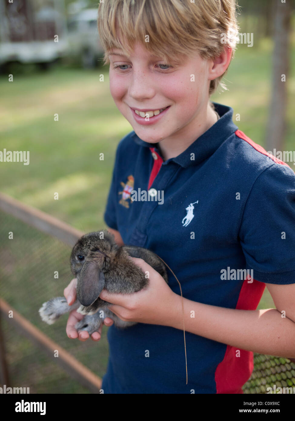 A boy holding little bunny Stock Photo - Alamy