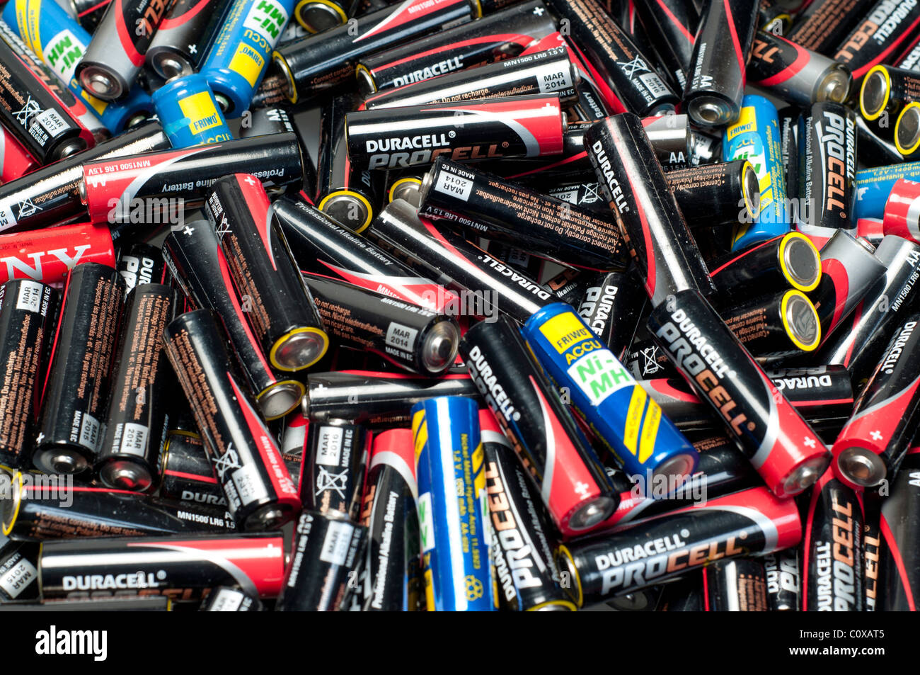 A collection of used batteries waiting to be recycled Stock Photo - Alamy