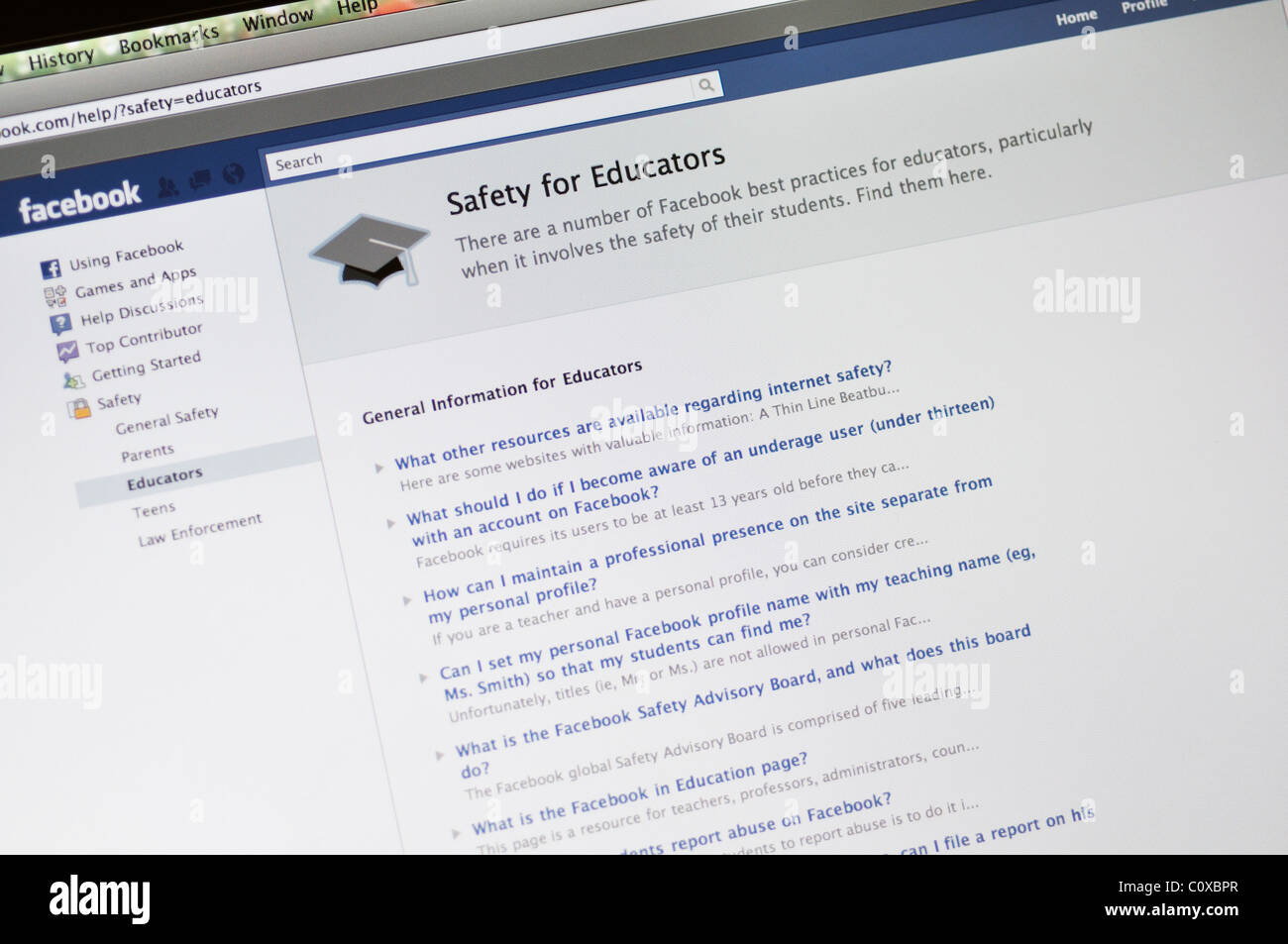 Facebook safety tips for educators Stock Photo - Alamy
