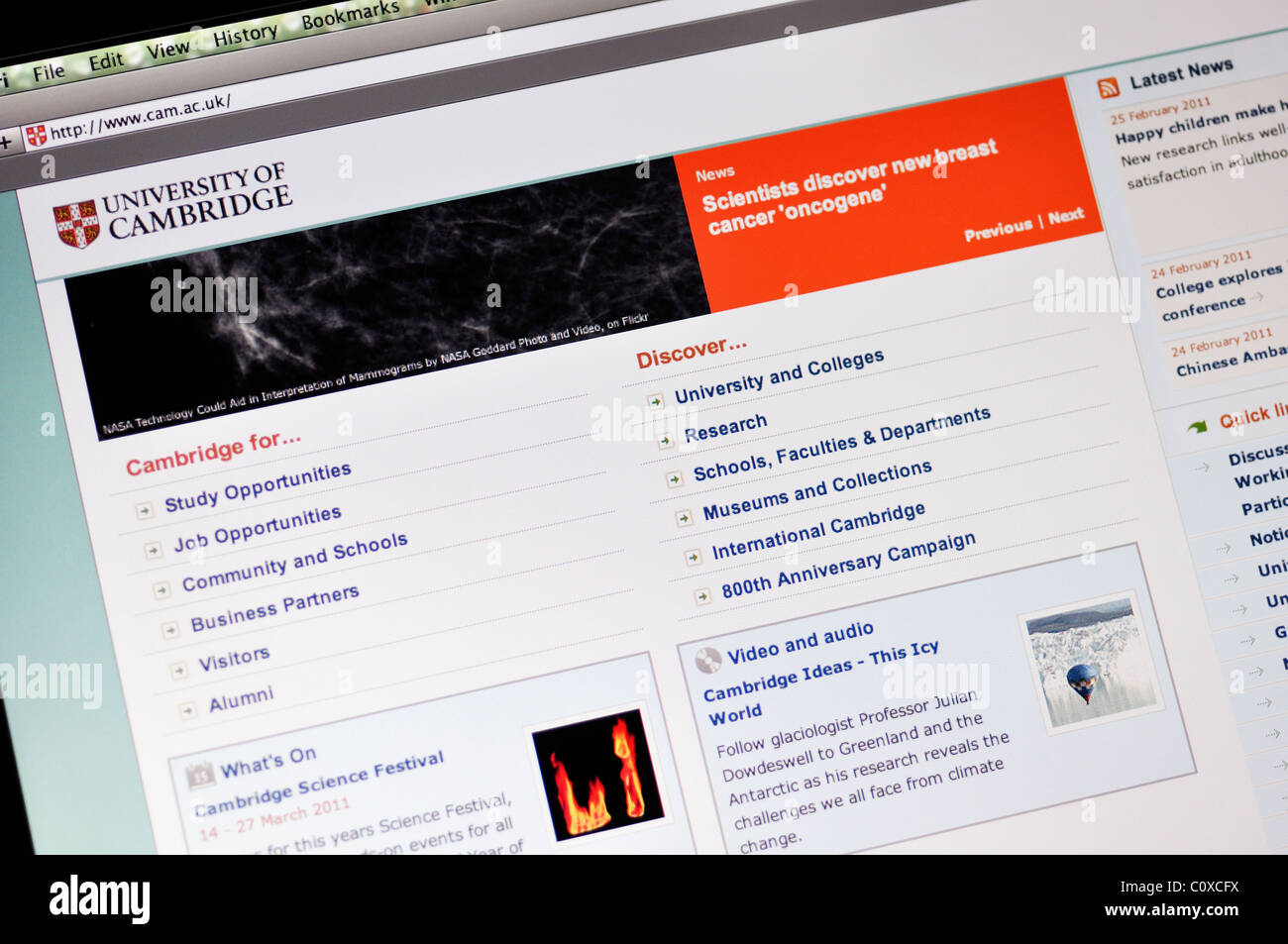 Cambridge University website Stock Photo - Alamy