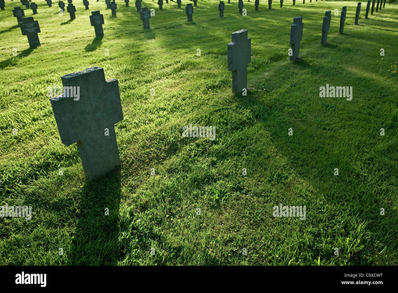 Cemetery with grass during sunset, long shadows Stock Photo - Alamy