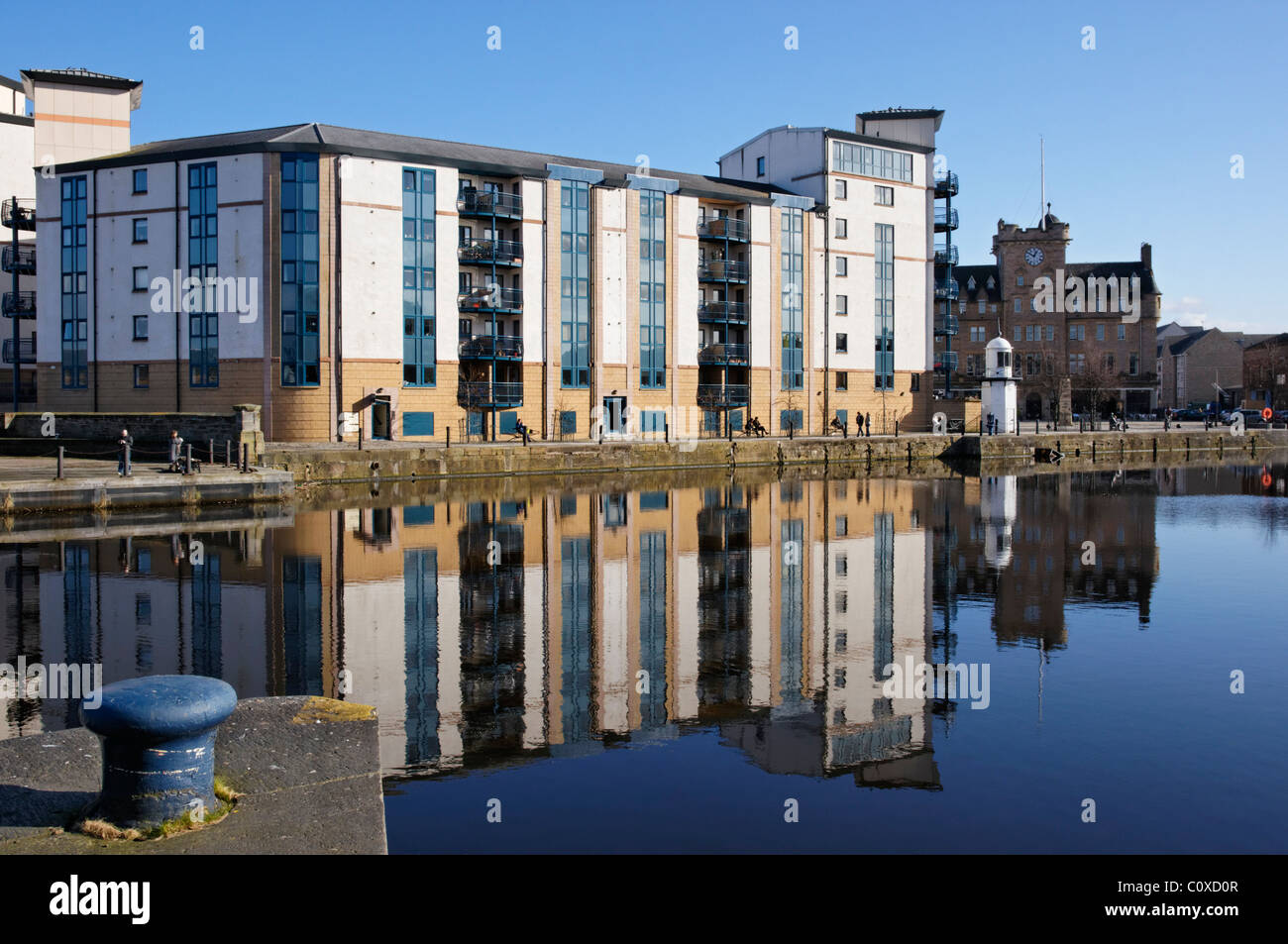 Modern apartment blocks alongside the Water of Leith, Leith, Edinburgh ...