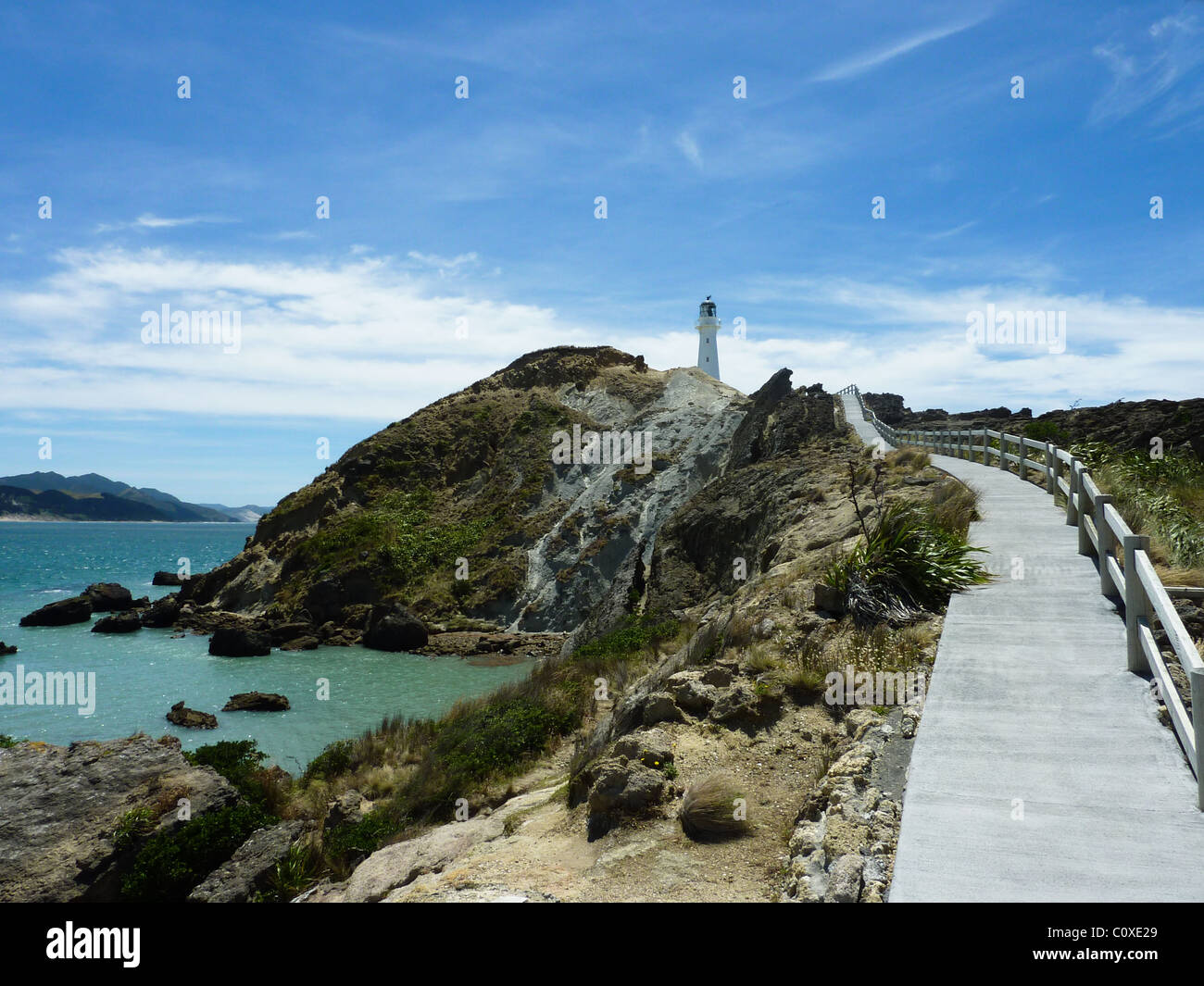 The walkway to Castle Point Lighthouse, Castle point, New Zealand Stock ...