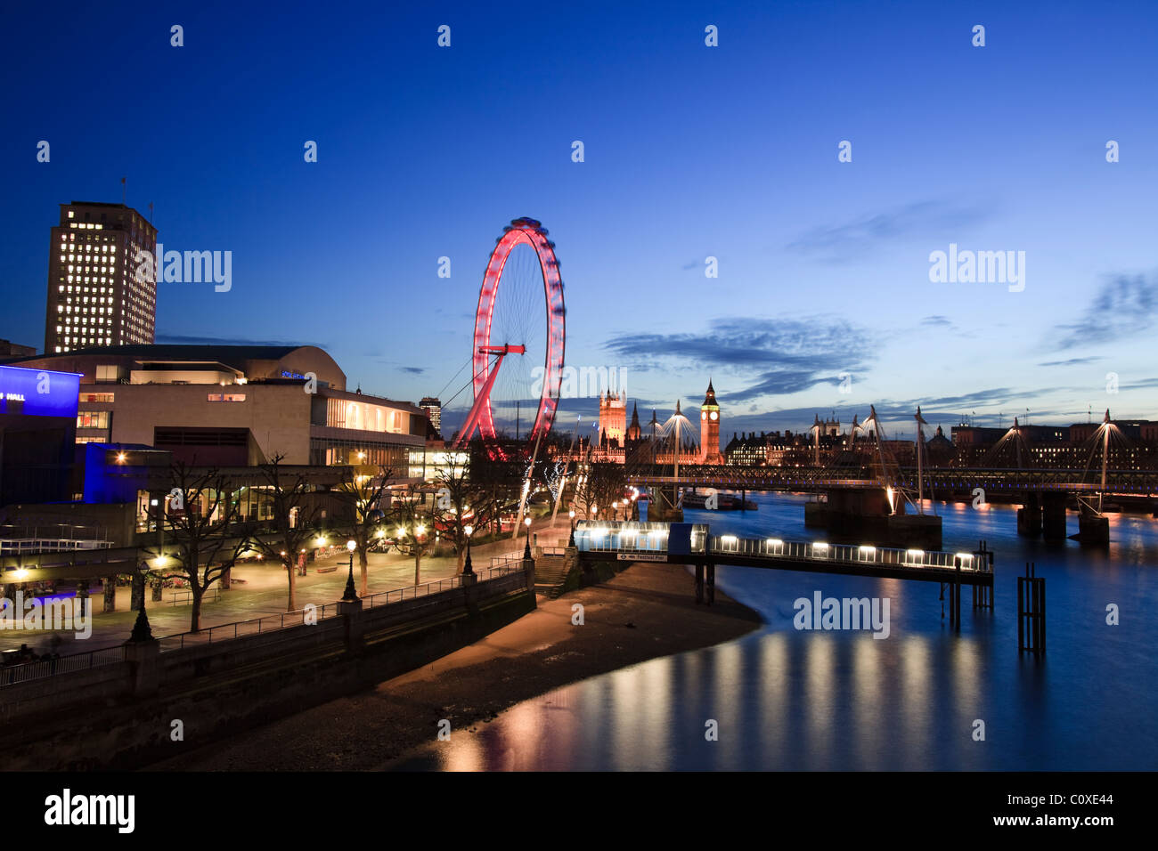 London Eye,Millennium Wheel, at Dusk with Big Ben and the Houses Of ...