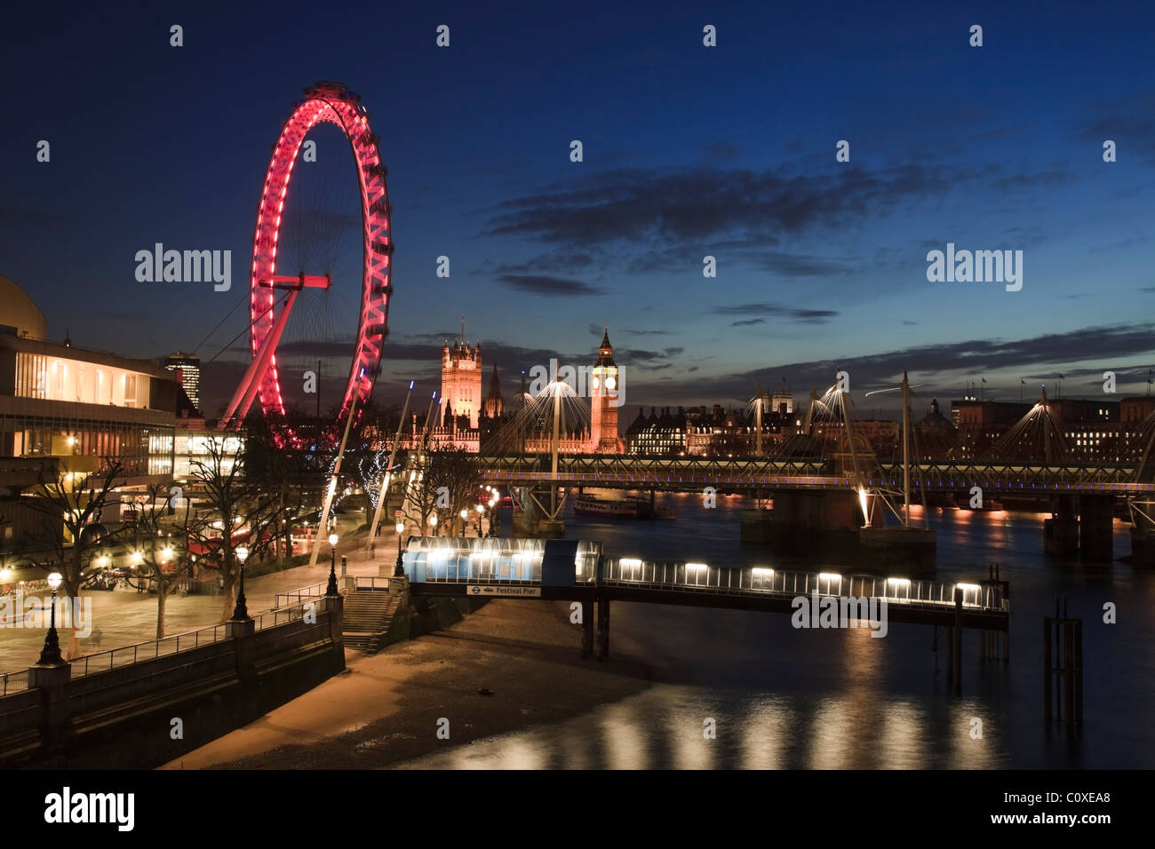 London Eye,Millennium Wheel, at Dusk with Big Ben and the Houses Of ...