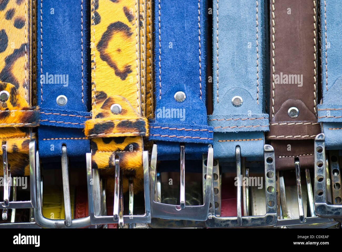 Belts Collection in a Tuscan Market, Italy Stock Photo - Alamy
