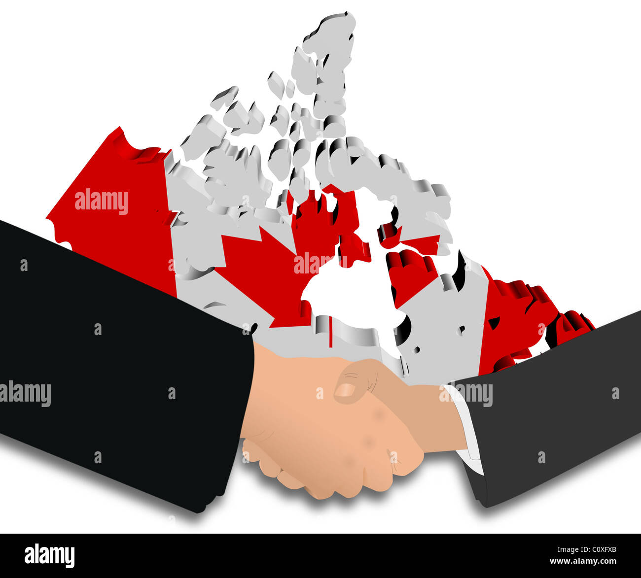people shaking hands with Canada map flag illustration Stock Photo - Alamy