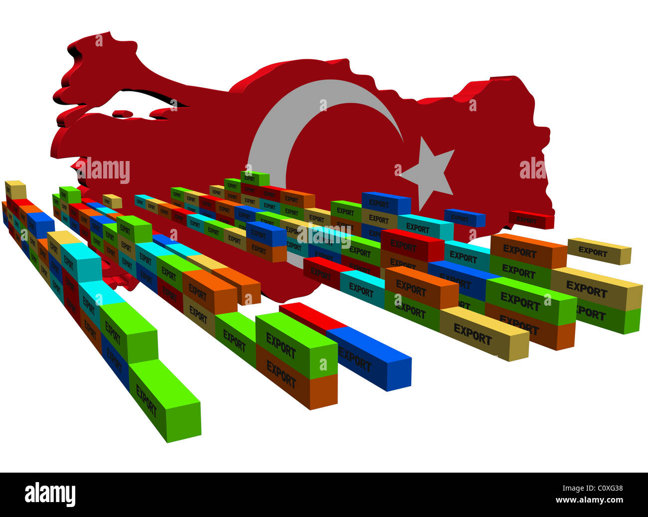 Turkey map with stacks of export containers illustration Stock Photo ...