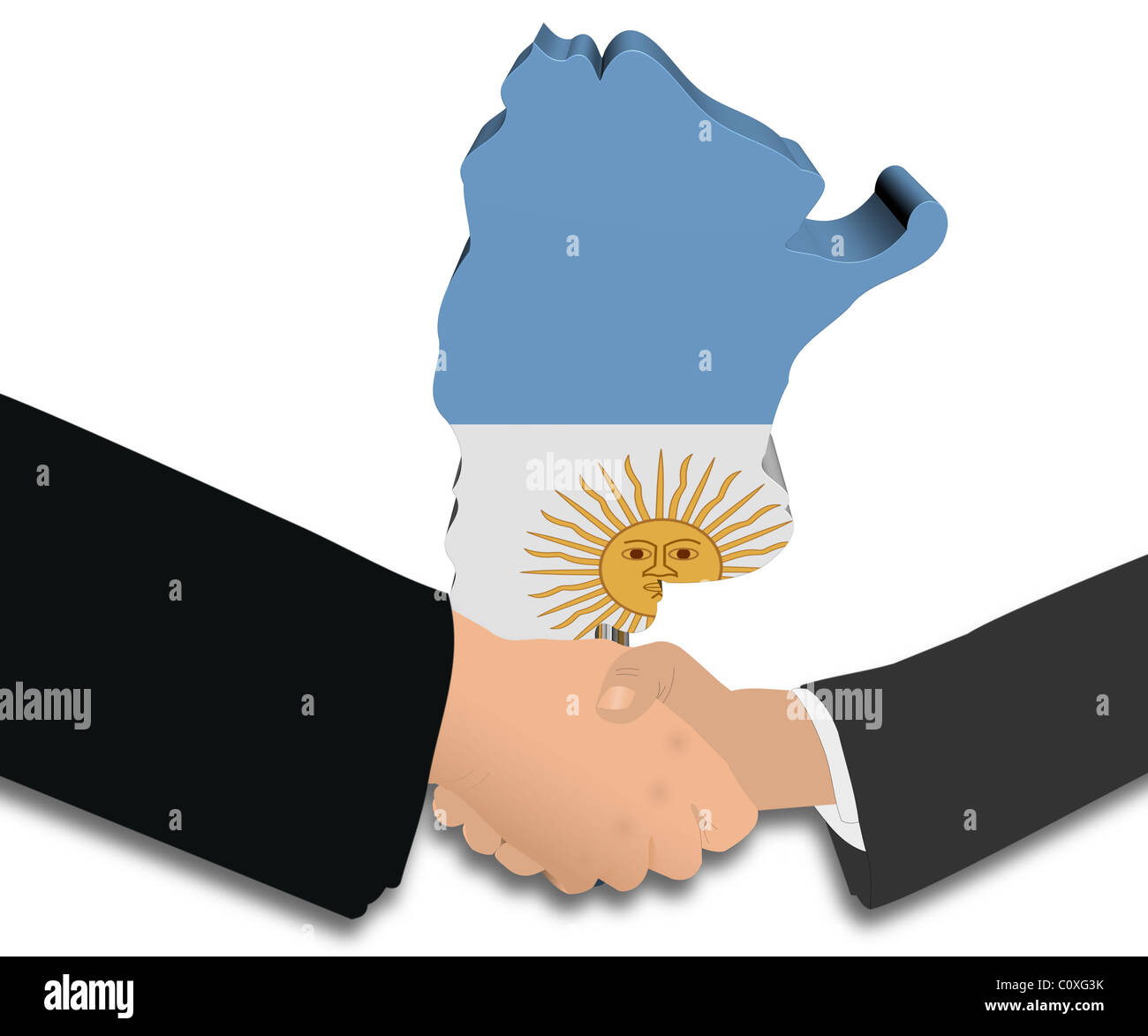 people shaking hands with Argentina map flag illustration Stock Photo ...