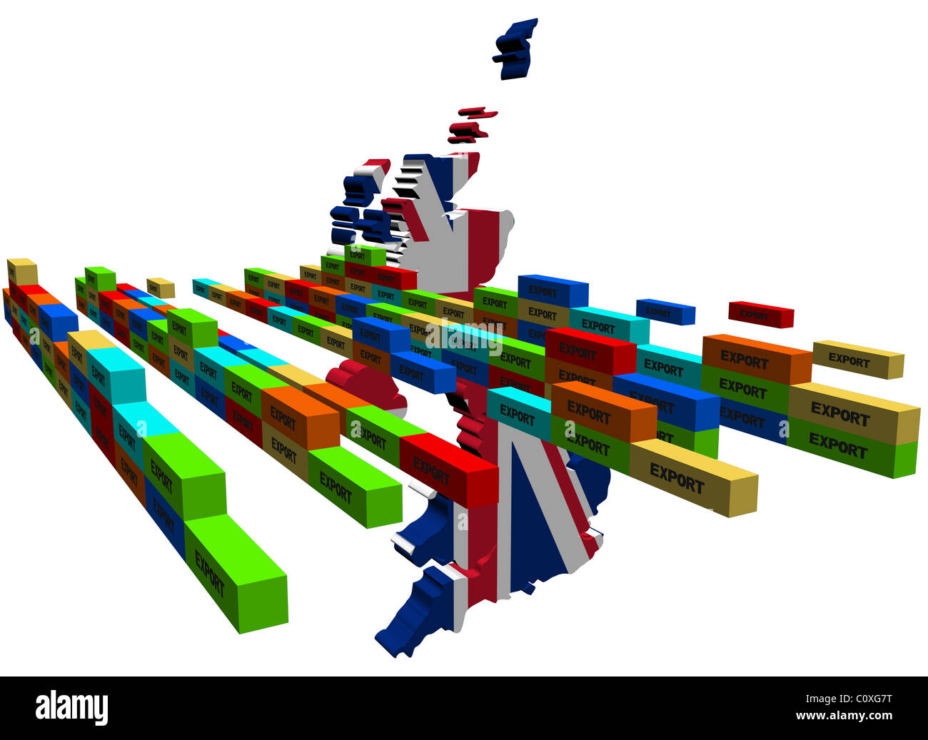 UK map with stacks of export containers illustration Stock Photo - Alamy
