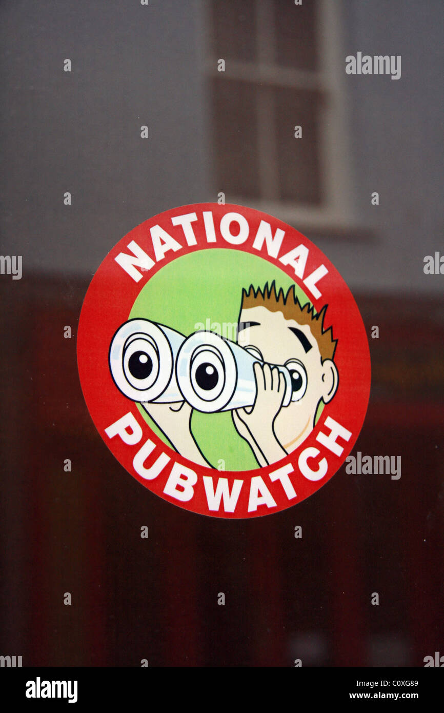 pub watch sticker in pub window in caernarfon, north wales Stock Photo ...