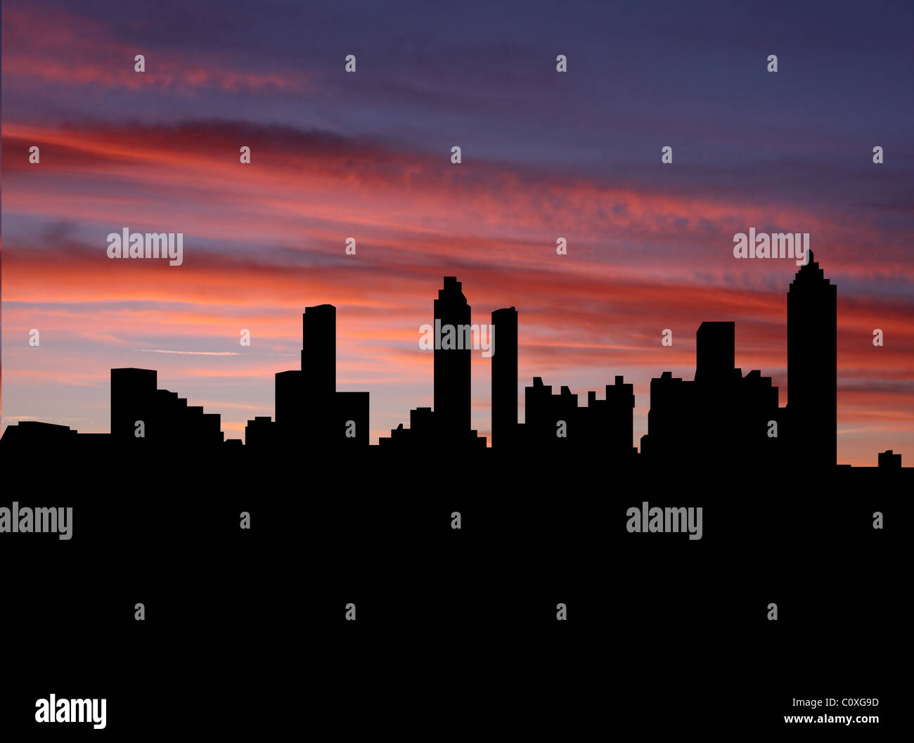 Atlanta skyline at sunset with beautiful sky illustration Stock Photo ...