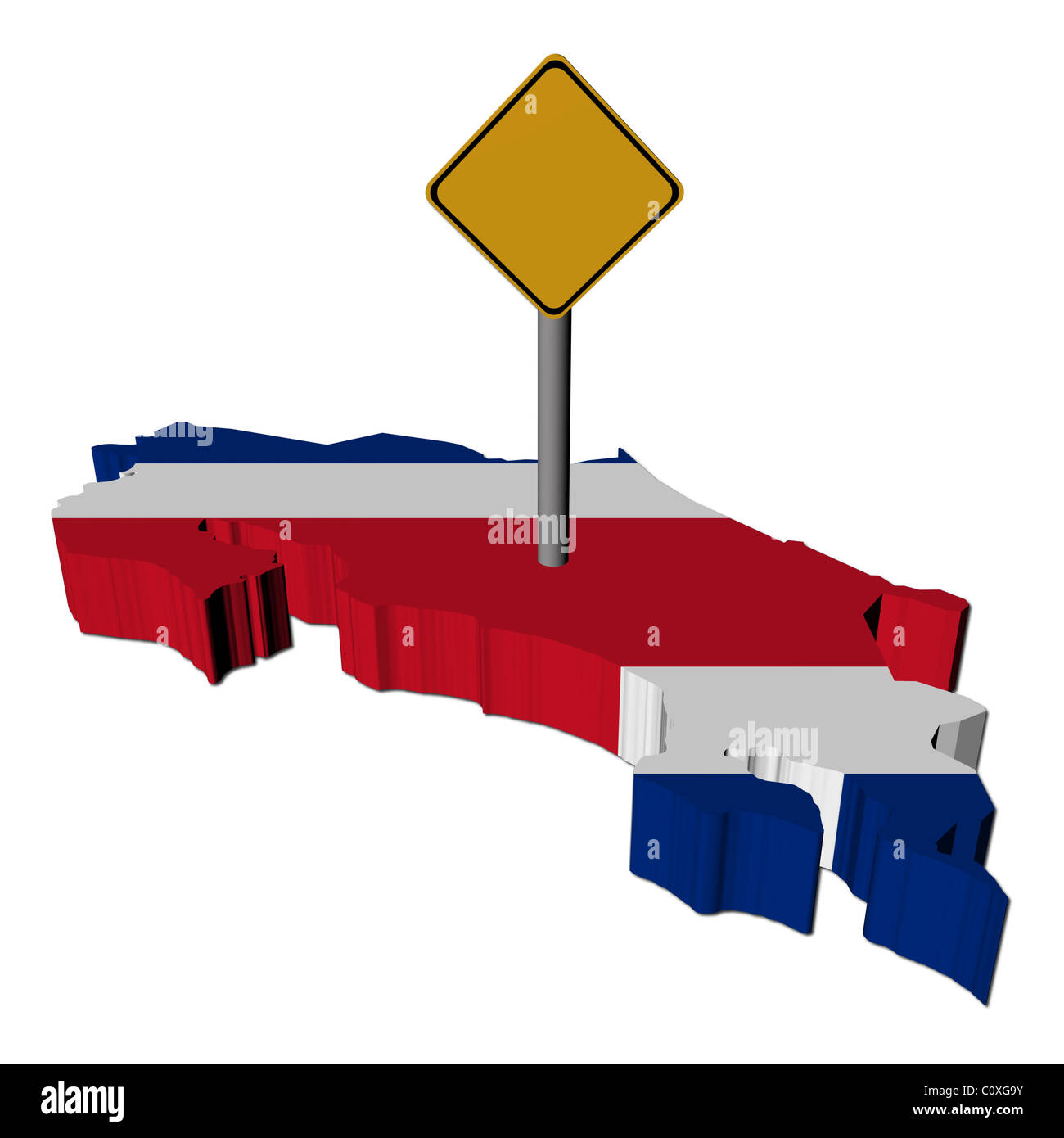 warning sign on Costa Rica map flag illustration Stock Photo - Alamy