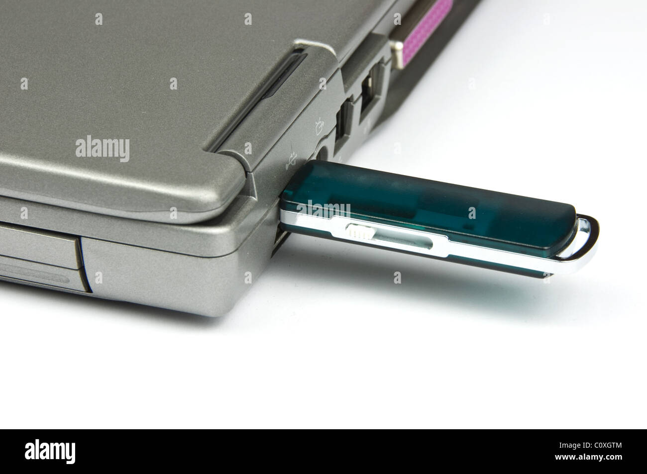 photo laptop with external usb hard disk Stock Photo - Alamy