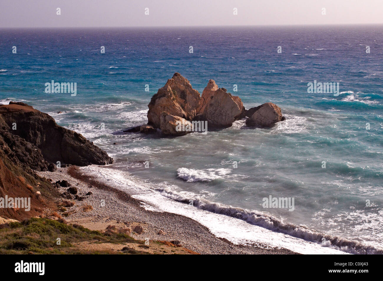 Rocks in the Bay of Aphrodite on the southern coast of Cyprus Stock ...
