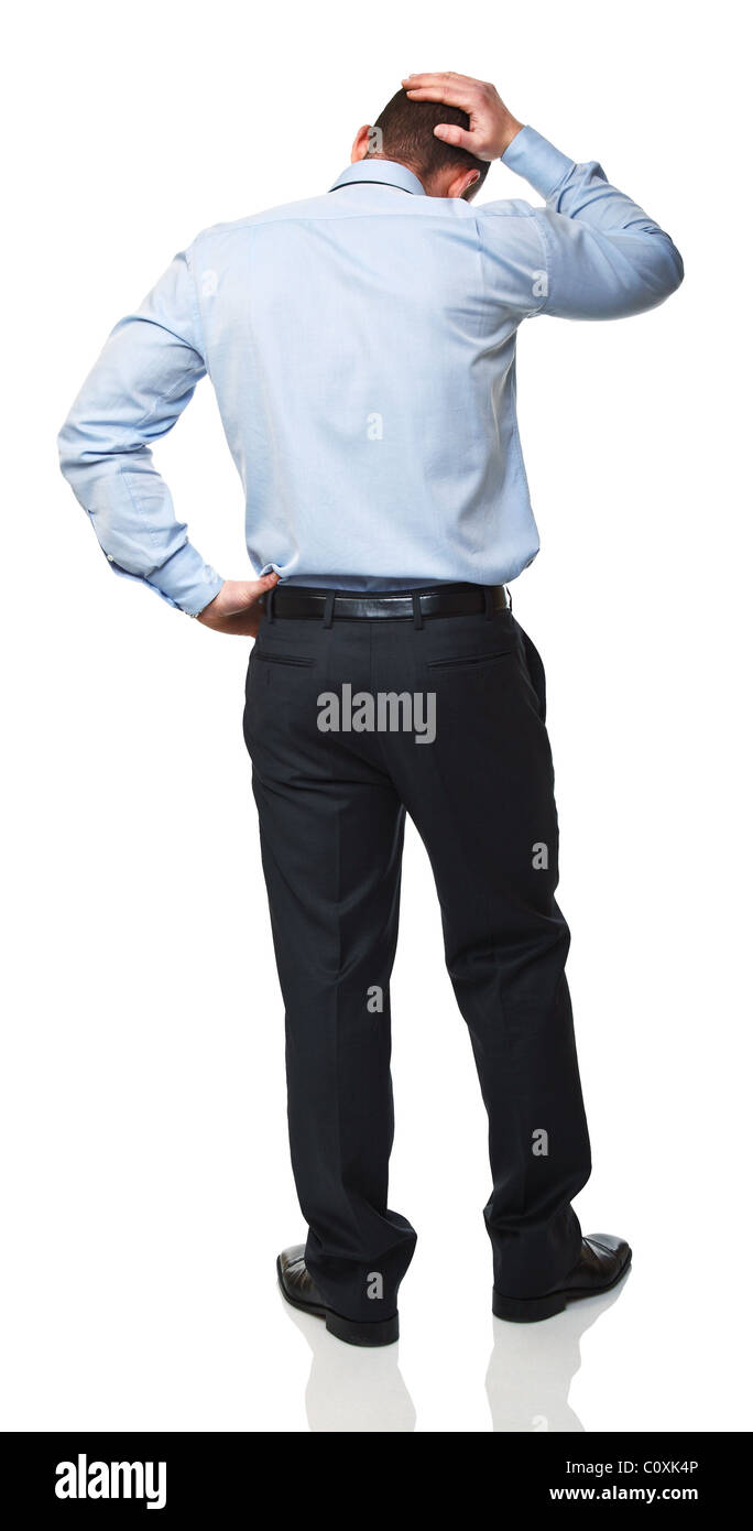 back view of caucasian man standing on white background Stock Photo - Alamy