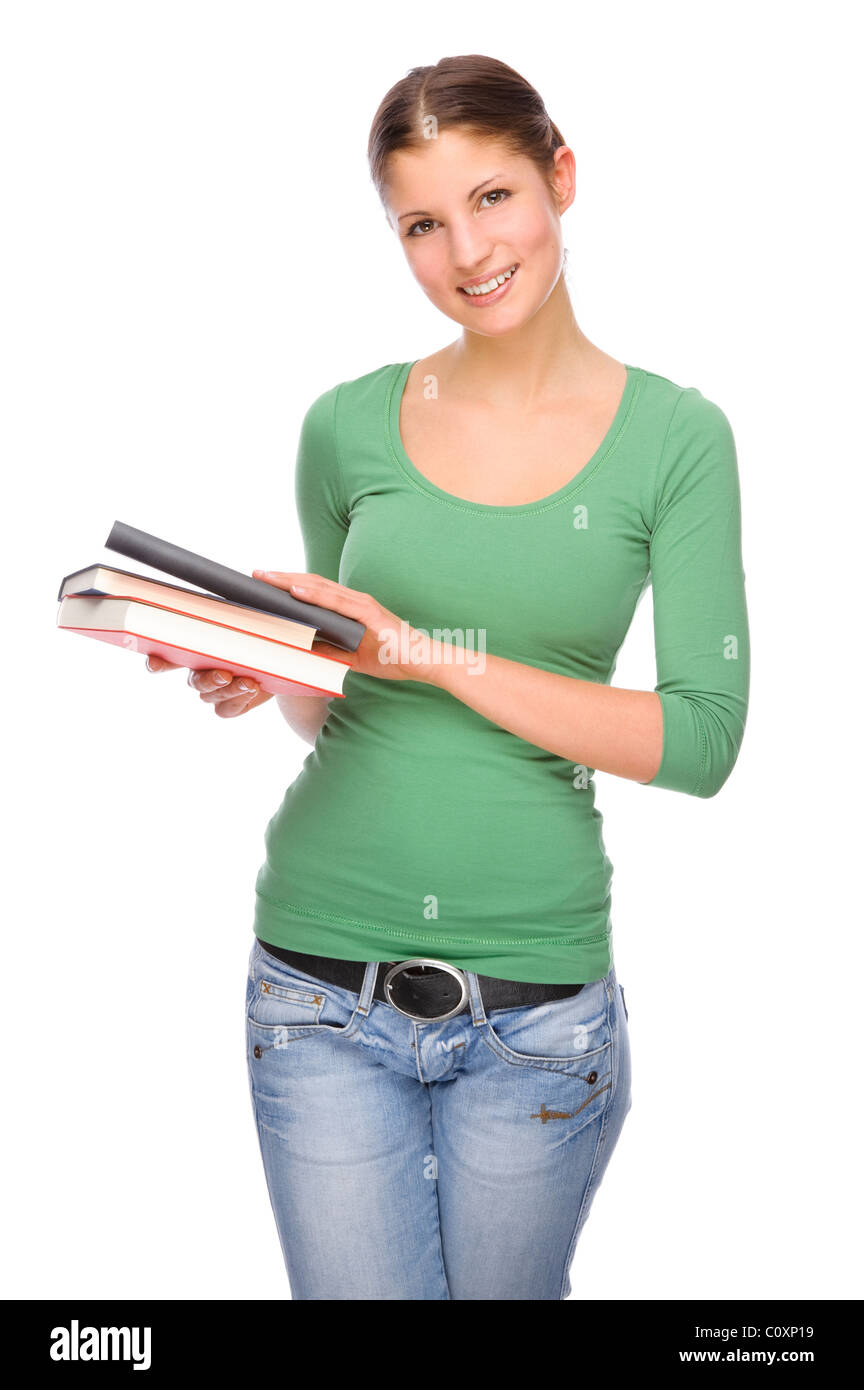 Full isolated portrait of a beautiful and happy young student Stock ...