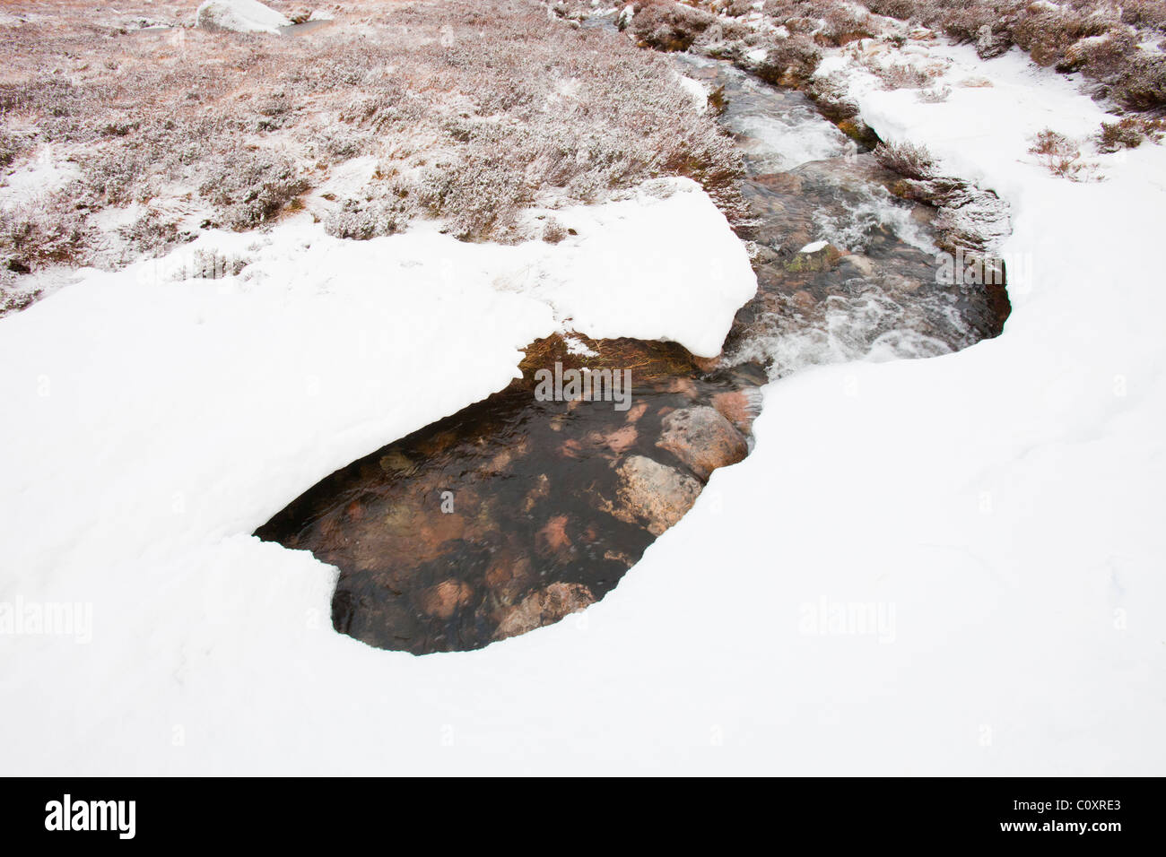 The snowpack melting on the Cairngorm mountains, Scotland, UK Stock ...