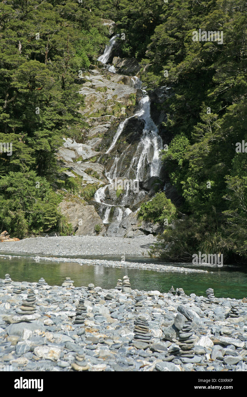 Fantail falls Haast river on route 6 South of Gates of Haast Stock ...