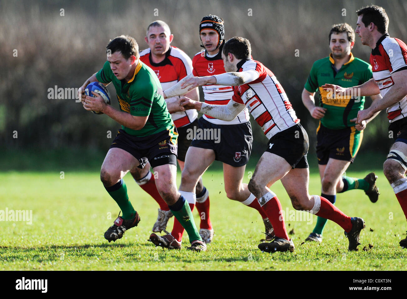 Rugby player running, breaking free Stock Photo - Alamy