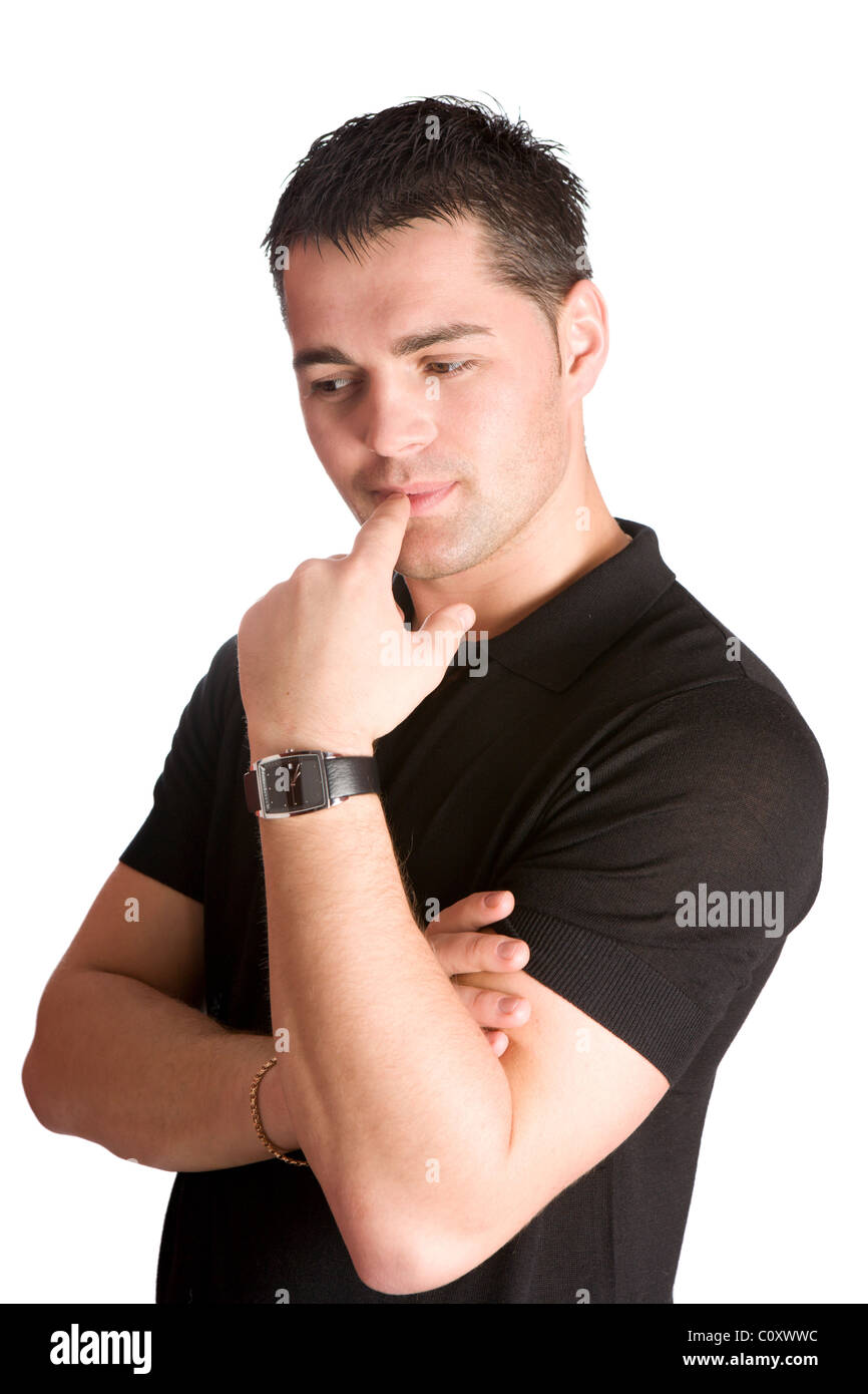 Portrait of pensive Young man isolated on white Stock Photo - Alamy