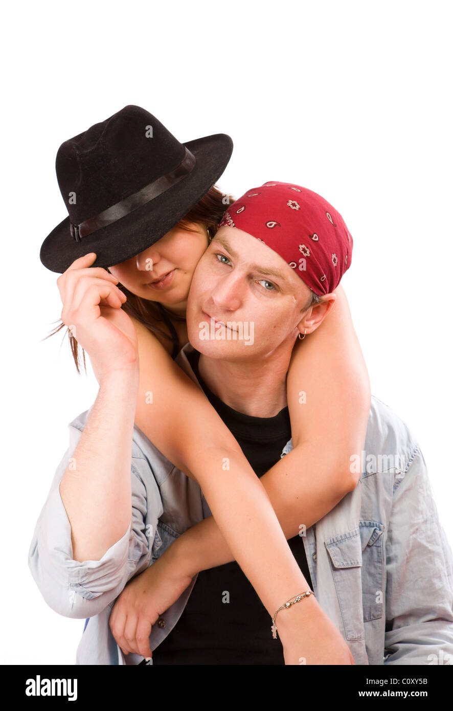 Couple holding together wearing hat and headscarf isolated Stock Photo ...