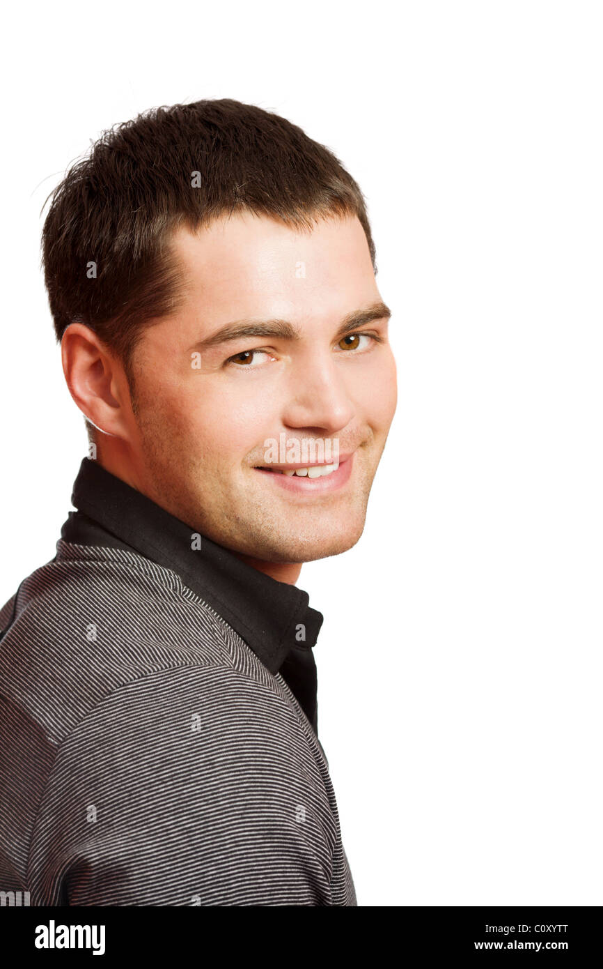 Smiling Young man's face close up isolated Stock Photo - Alamy