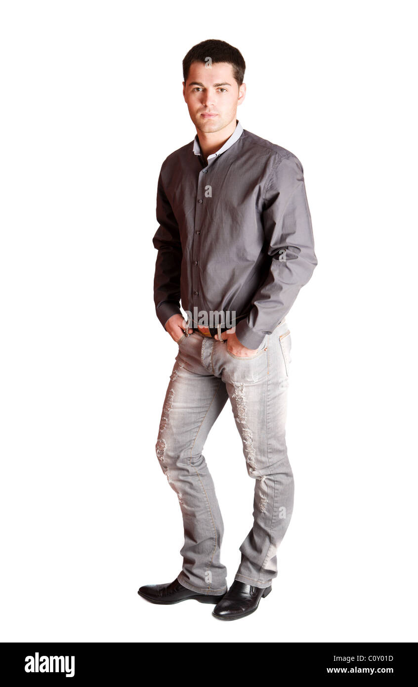 Portrait of Young man standing isolated on white Stock Photo - Alamy