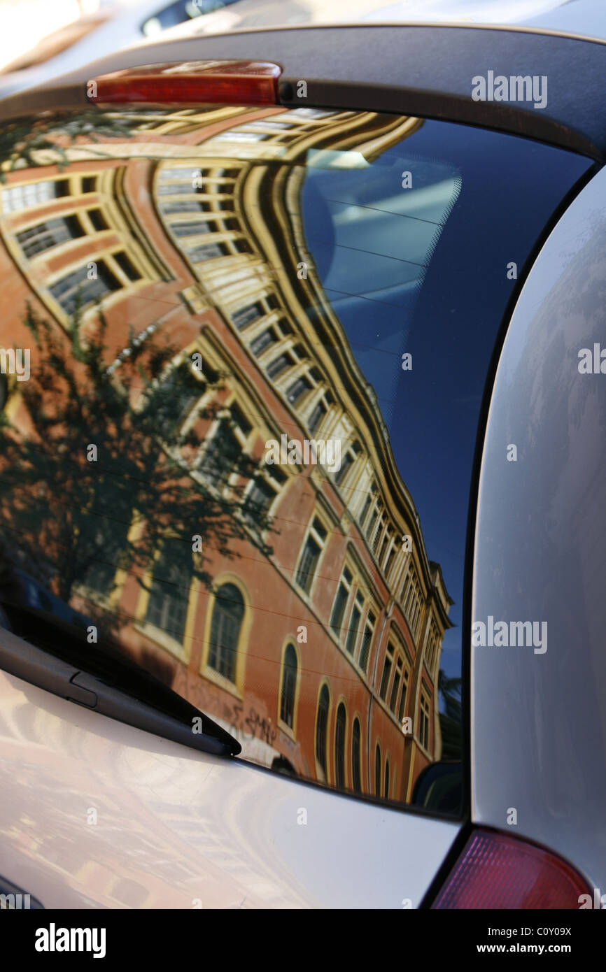 reflection in car window in rome italy Stock Photo - Alamy