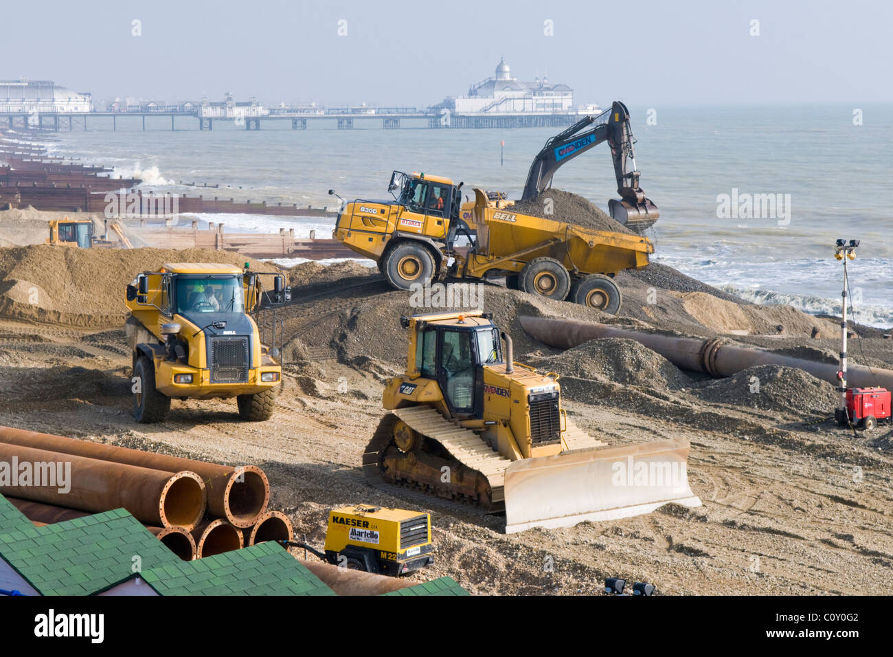 Heavy Construction Equipment Engaged in Beach Restoration Work Stock ...