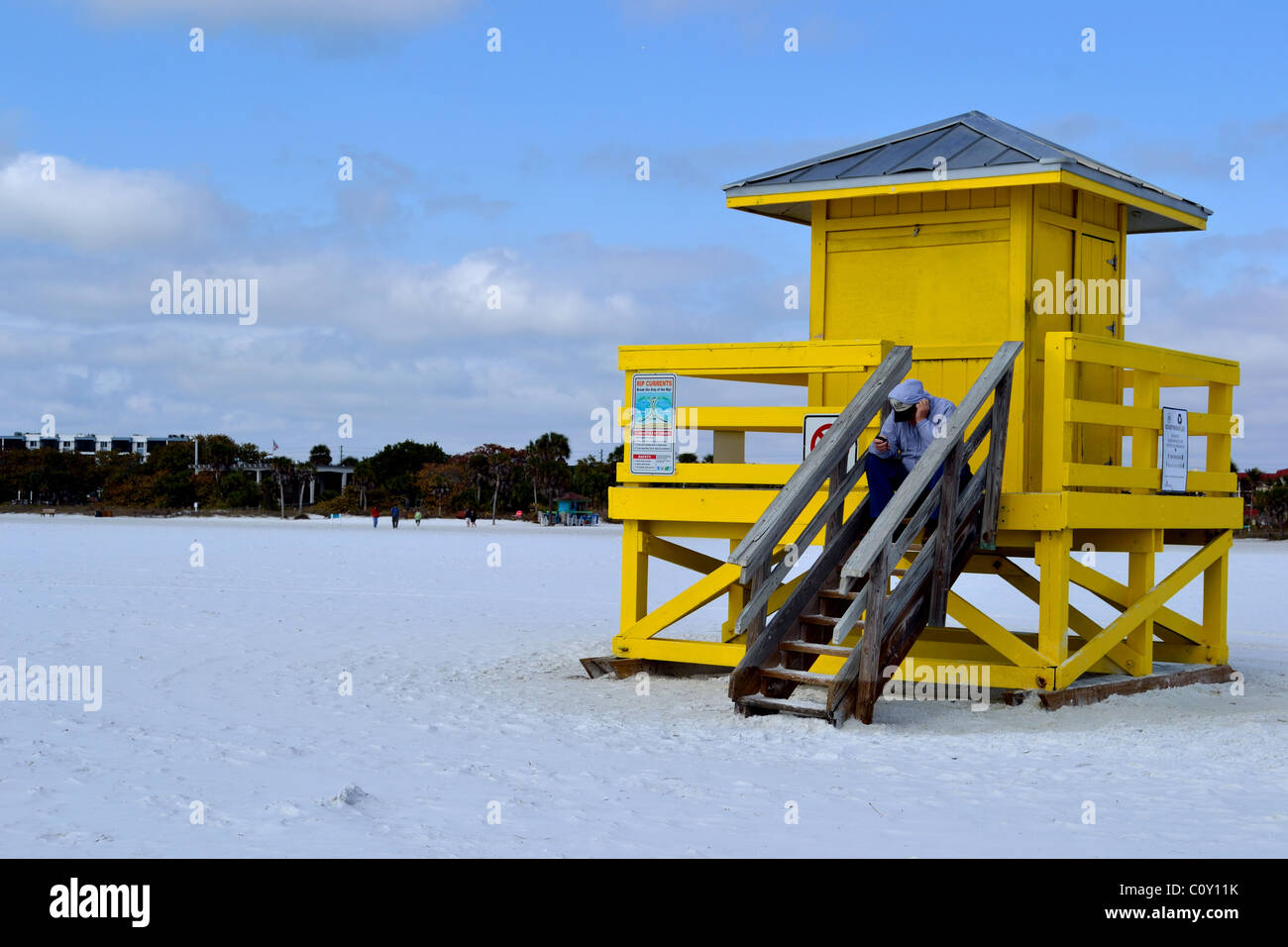 Bright, yellow lifeguard shack on Siesta Key Beach in Sarasota, Florida ...