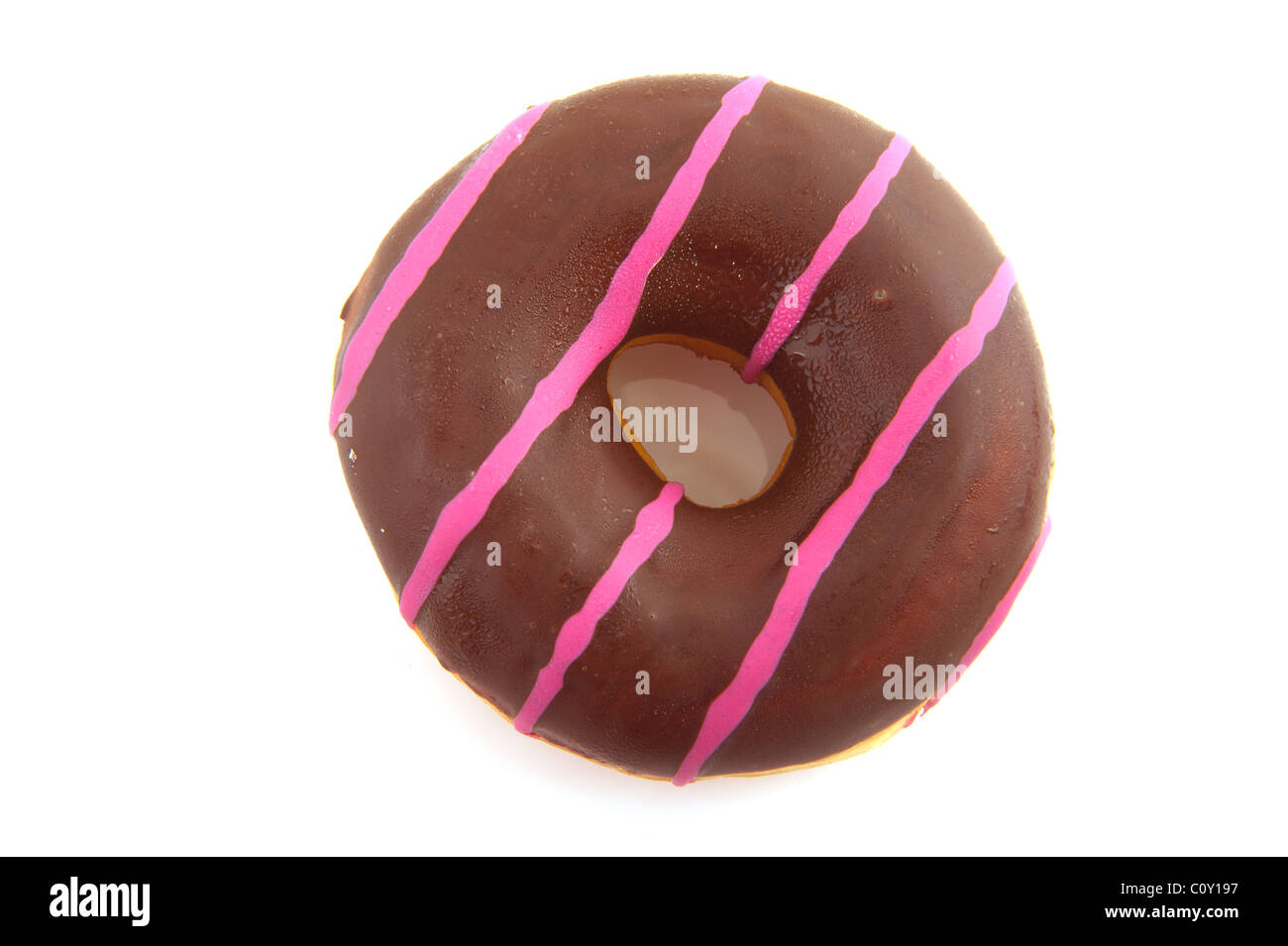 Pink striped donut with chocolat isolated over white Stock Photo - Alamy