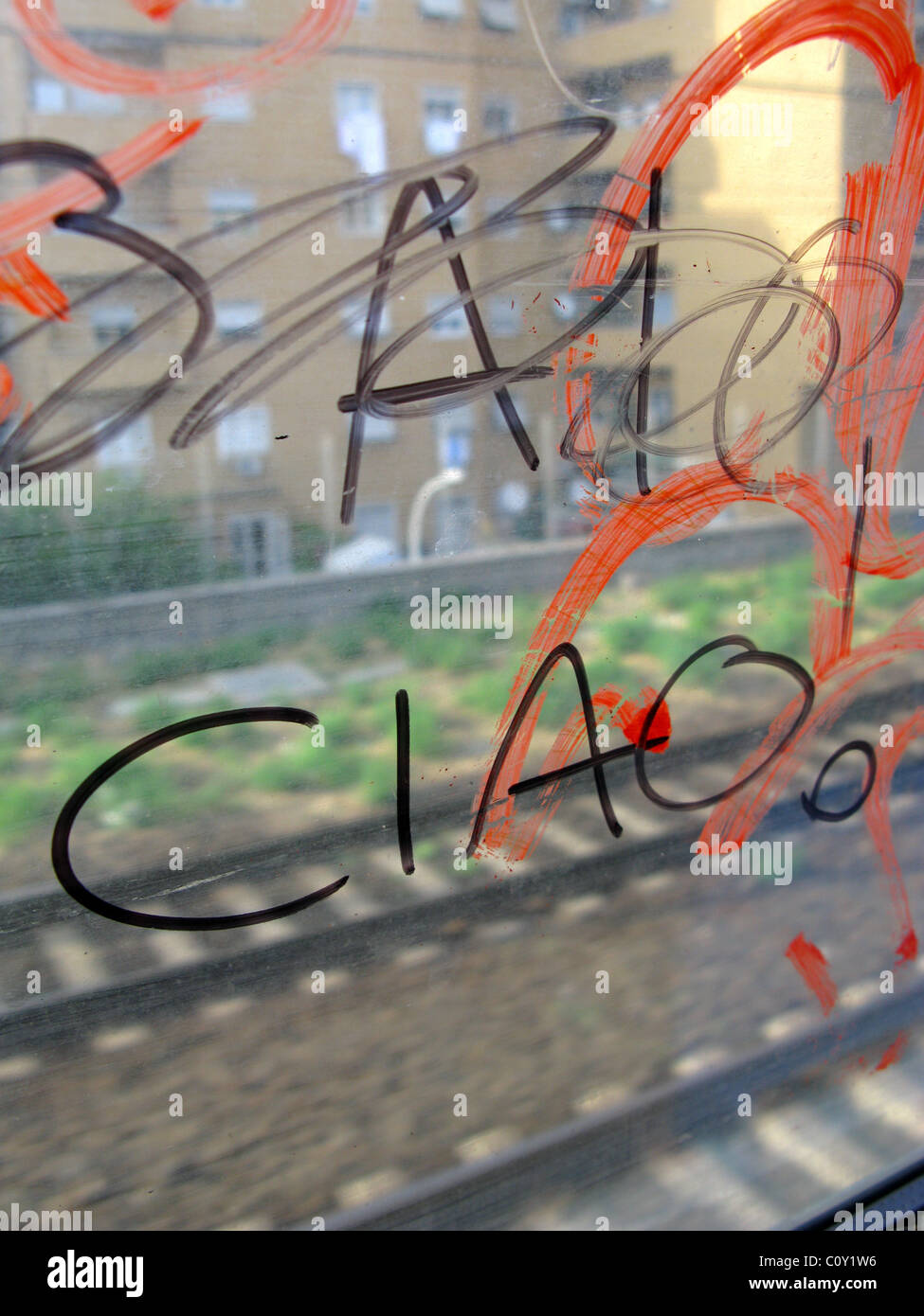 graffiti on train window in rome Stock Photo - Alamy