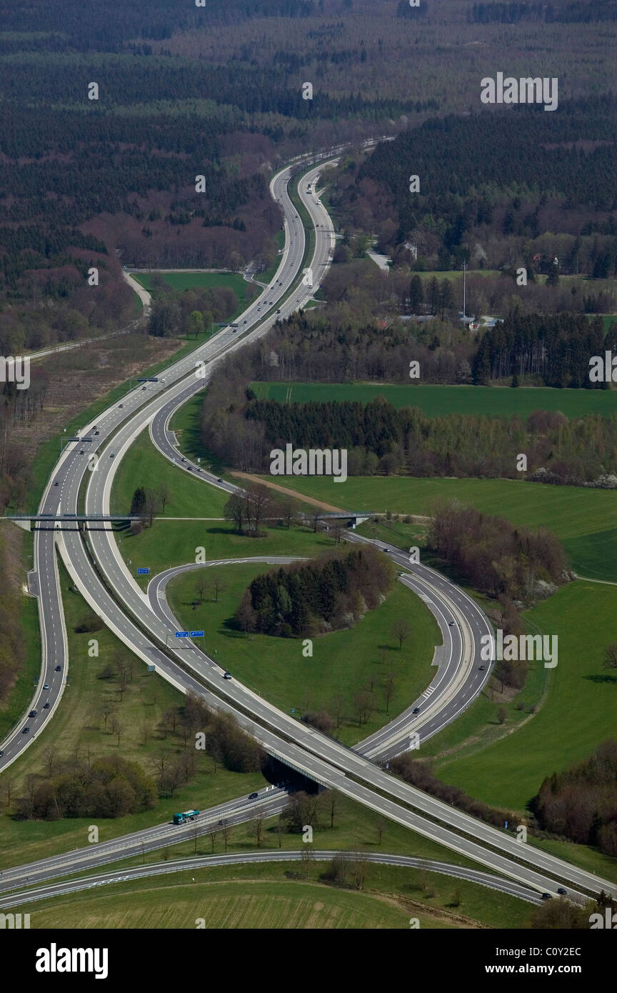 aerial view above Autobahn interchange Bavaria Stock Photo - Alamy