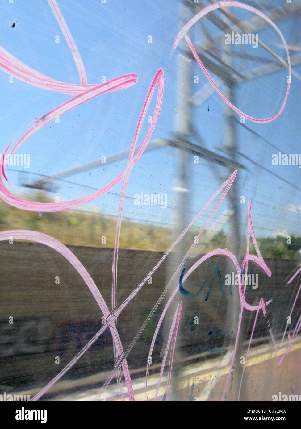 graffiti on train window Stock Photo - Alamy
