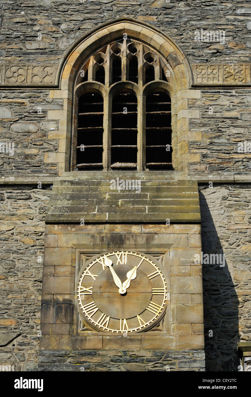 Clock and bell louvres on West tower. Church of Saint Martin, Bowness ...