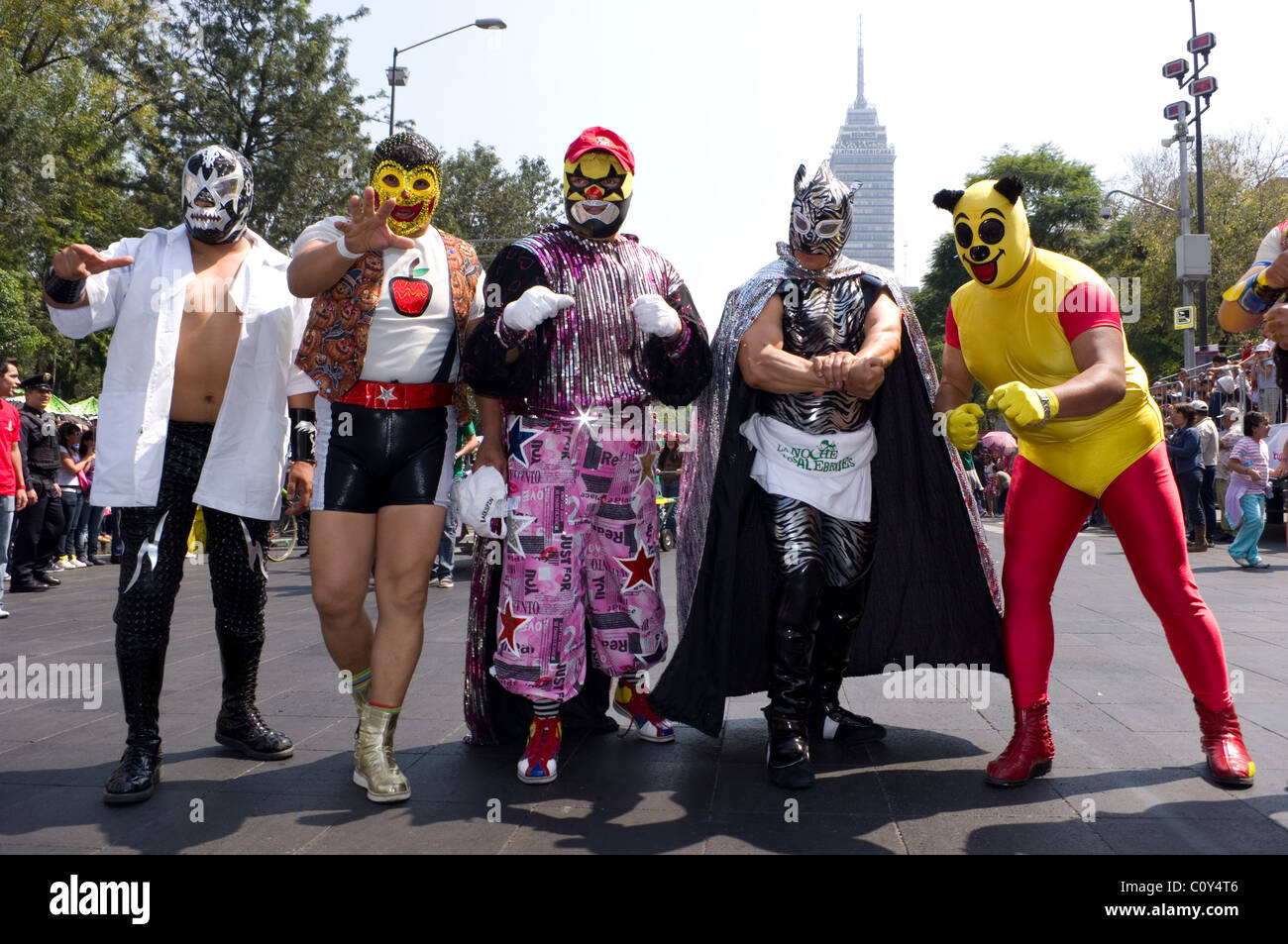 Mexican luchadores (wrestlers) during a parade in Mexico city Stock ...