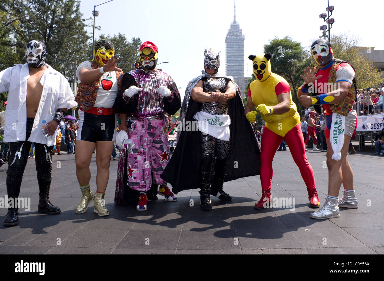 Mexican luchadores (wrestlers) during a parade in Mexico city Stock ...