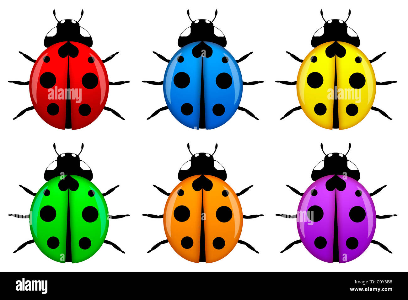 Ladybugs in Different Colors Isolated on White Background Illustration ...