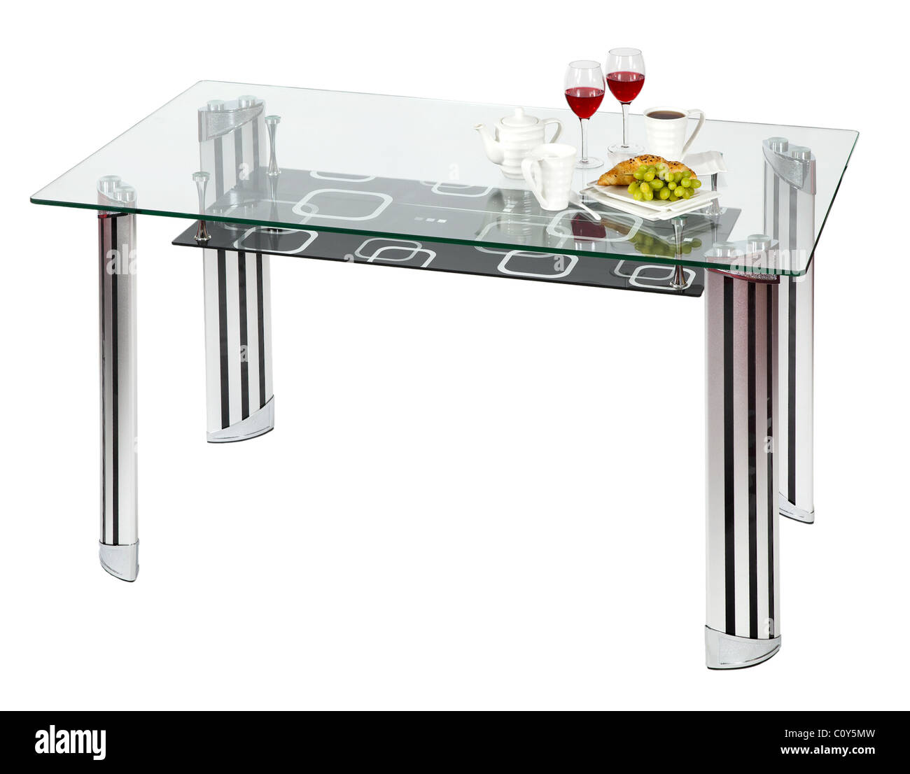 Modern glass top dining table - isolated Stock Photo - Alamy