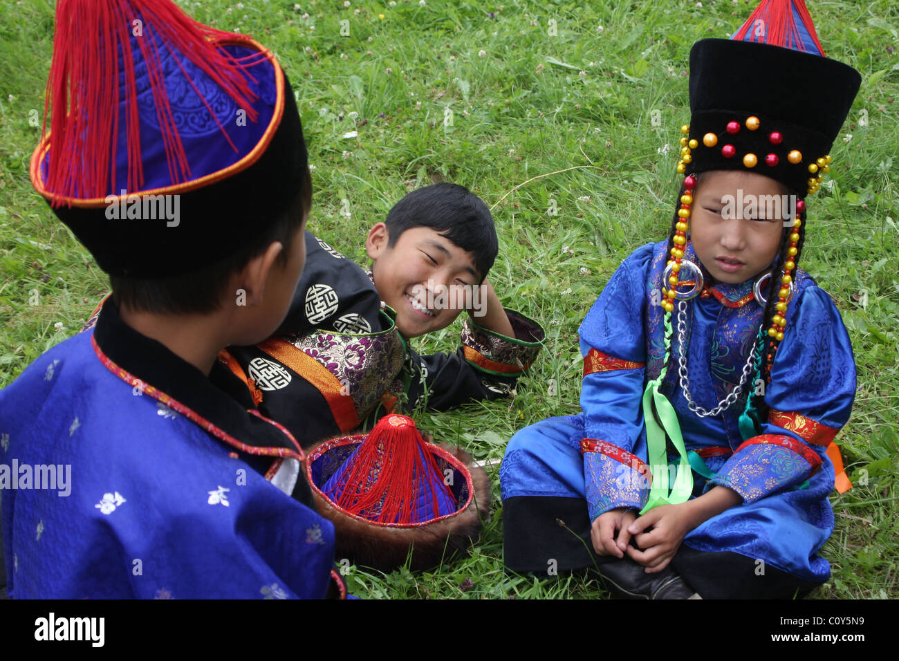 Buryat children in national costumes at folklore festival Stock Photo ...