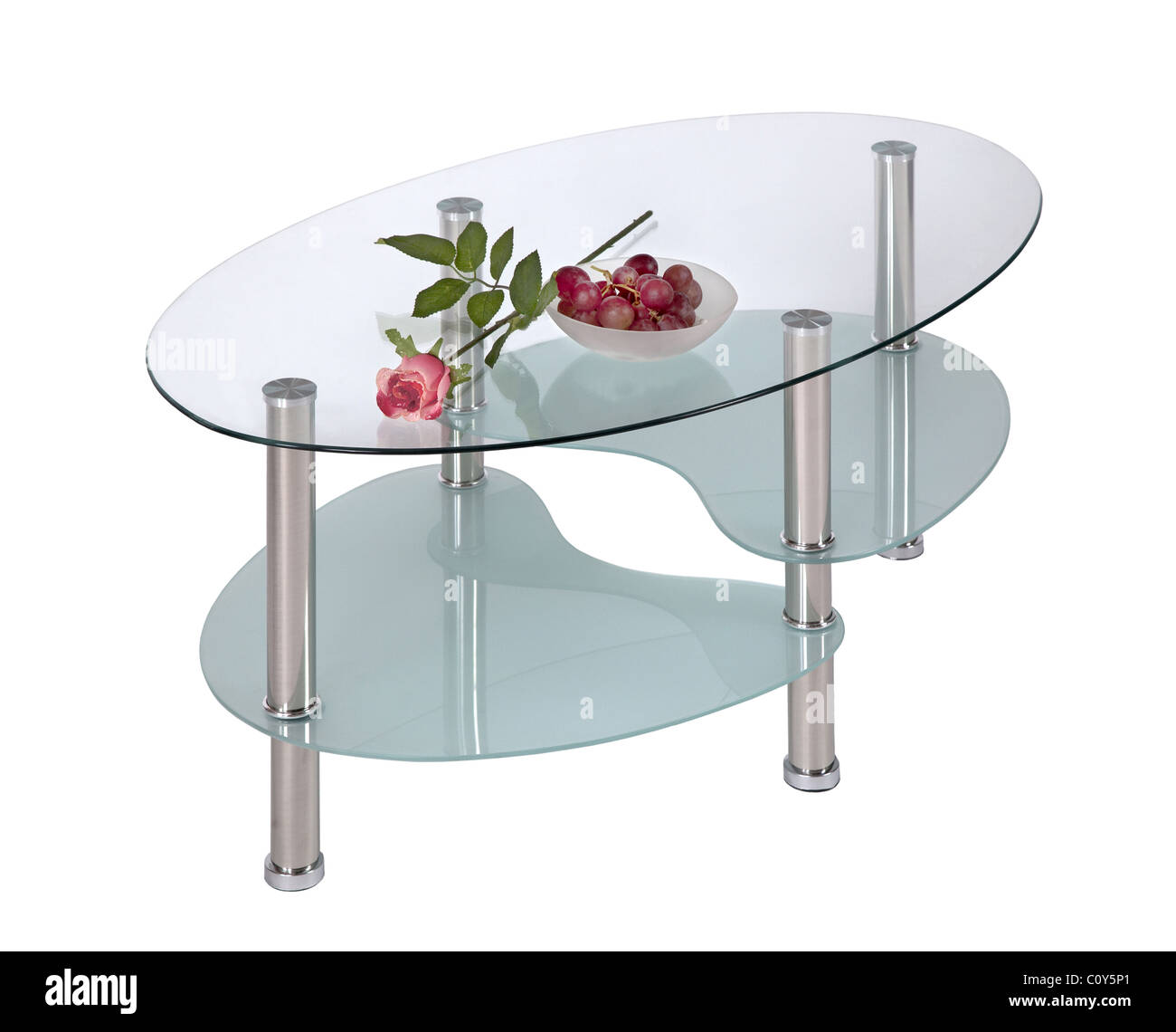 Glass top coffee table with two under shelves Stock Photo - Alamy