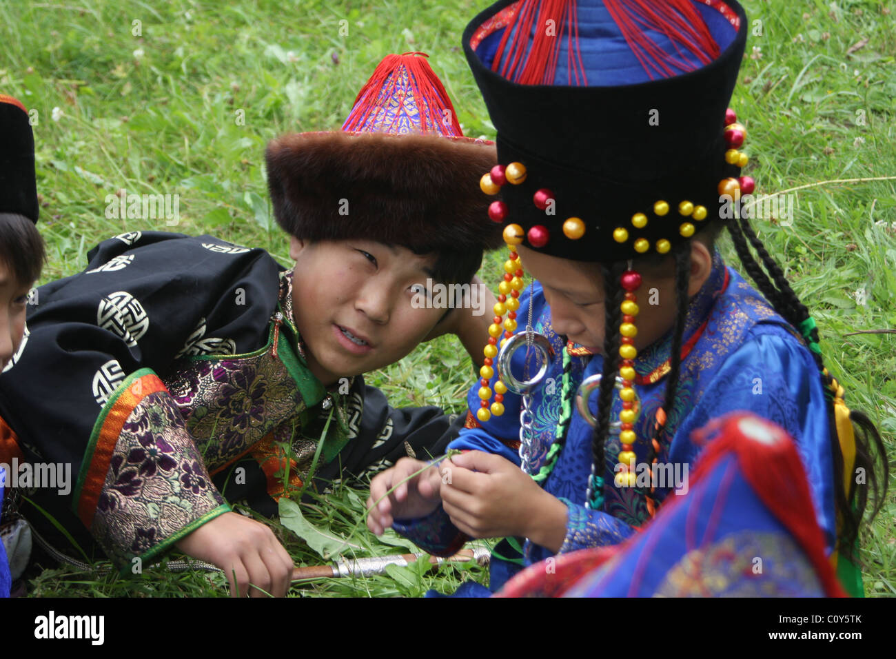 Buryat children in national costumes at folklore festival Stock Photo ...