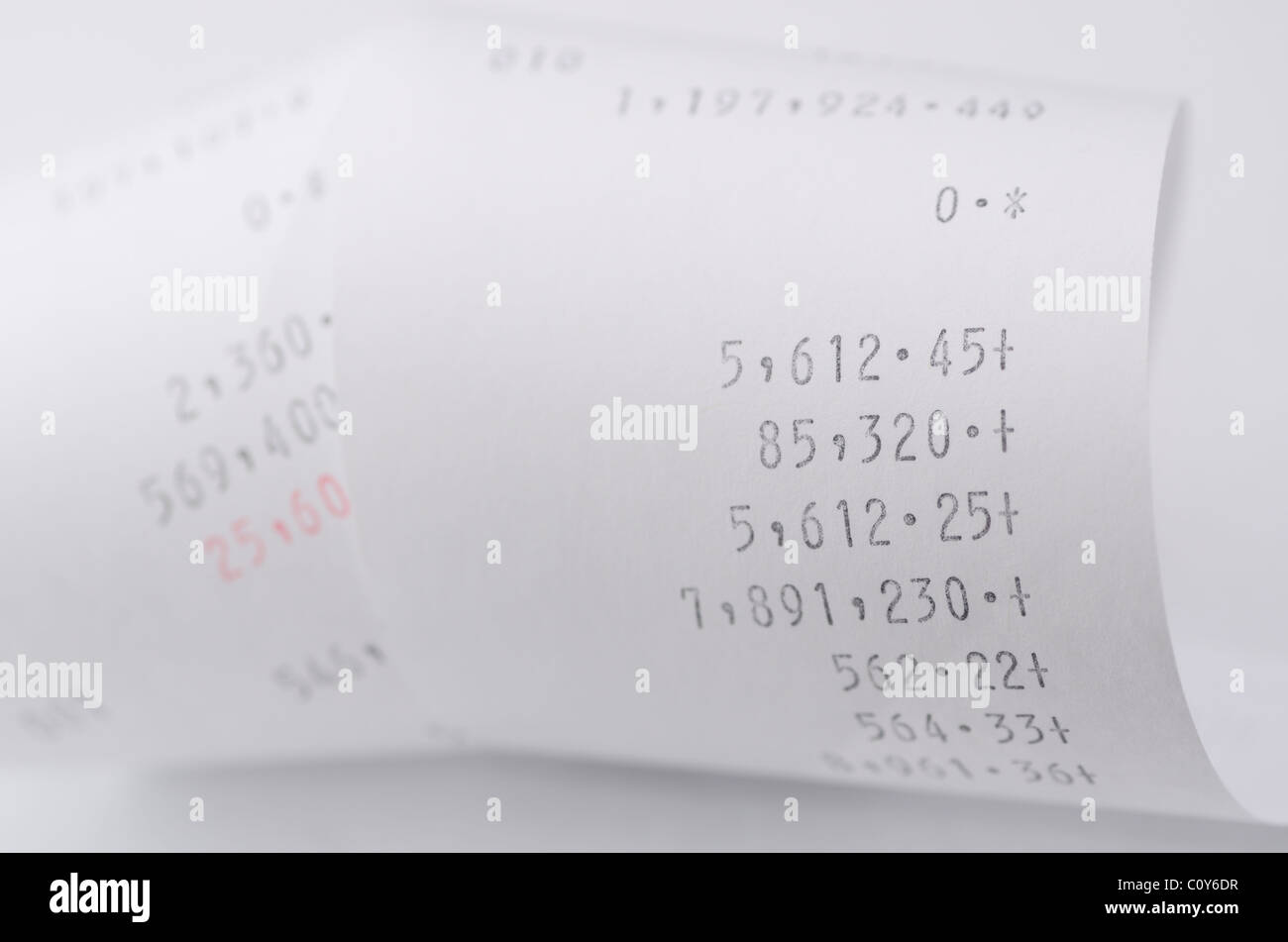 White calculator tape tallying up large dollar amounts Stock Photo - Alamy