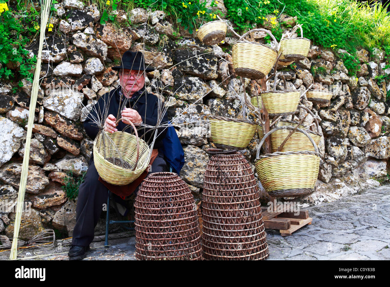Man making baskets at a traditional Handicraft Fair, Ibiza, Spain Stock ...