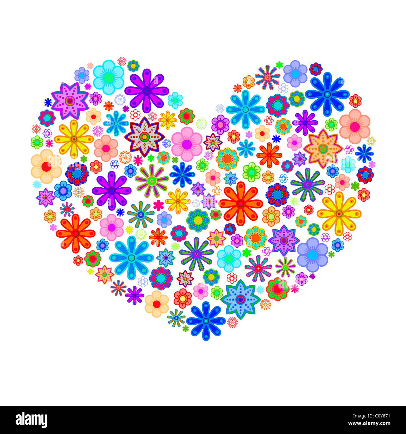 Happy Valentines Day Heart with Colorful Flowers Illustration Stock ...
